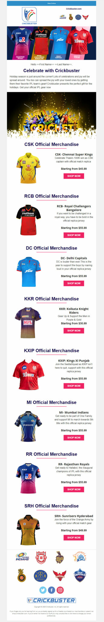 Email Template for Promote to IPL uniform